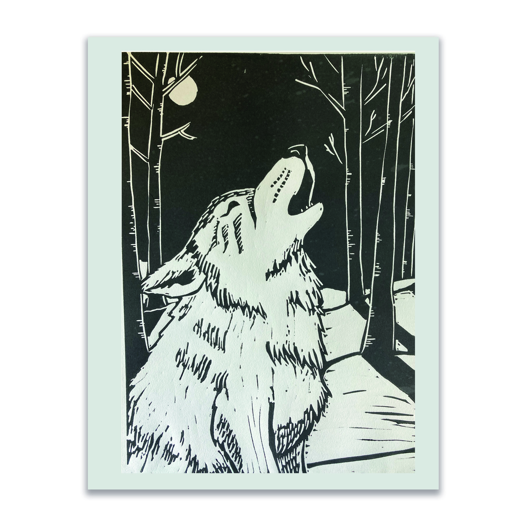 originele linoprint wolf - Marieke ten Berge